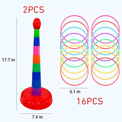 Cone Ring Toss Game and 16 pcs Colorful Circles 18 Inch Portable Travel ...