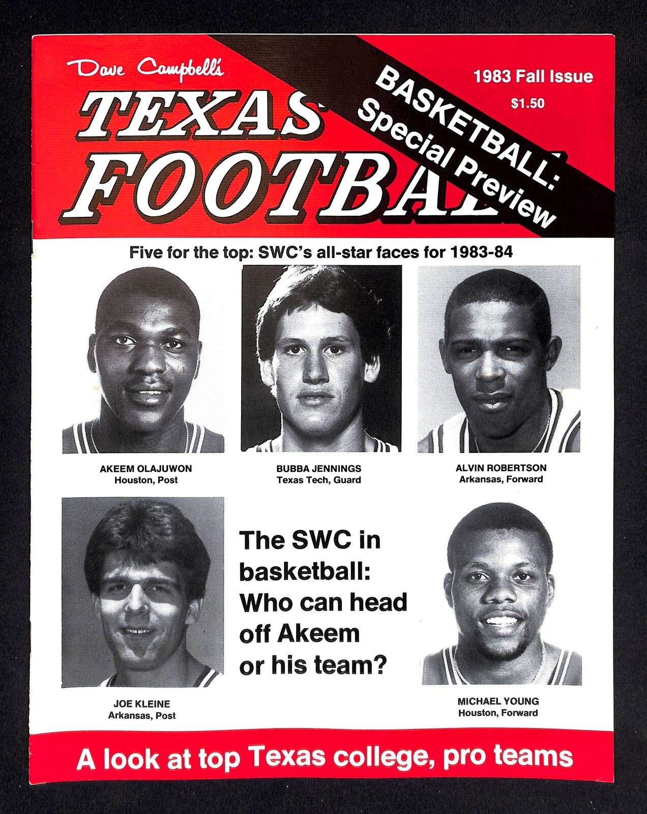 1983 Dave Campbell's Texas Football Magazine Fall Issue Hakeem Olajuwon ...