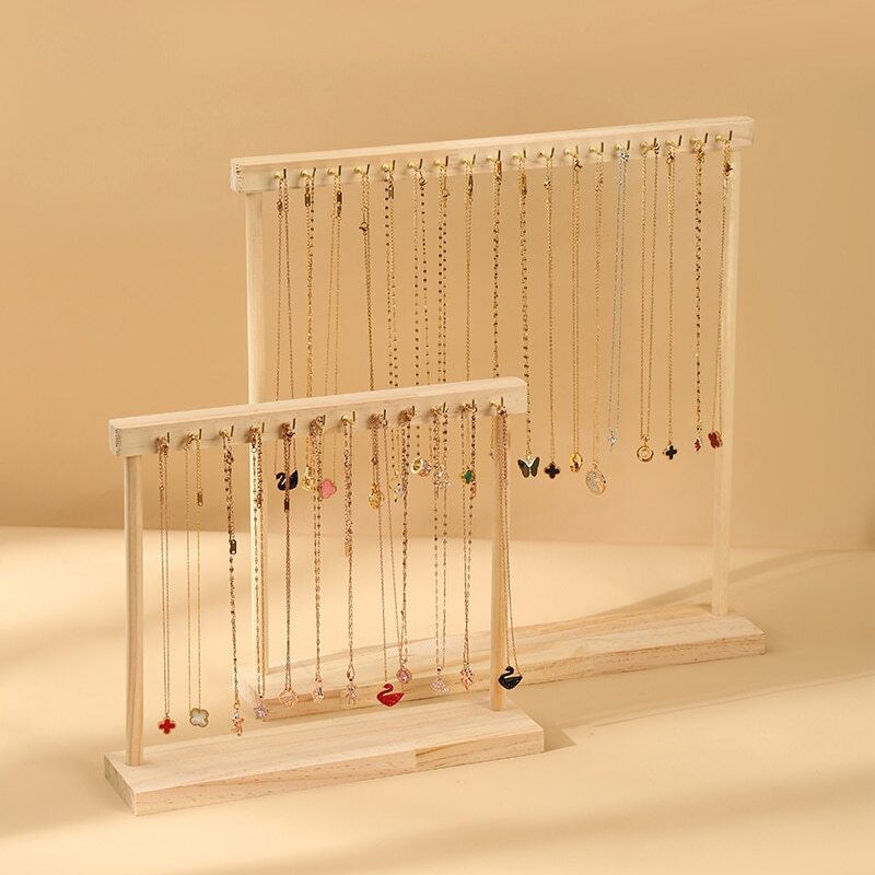 Solid Wood Necklace Display Rack Bracelet Jewelry Organizer Storage ...