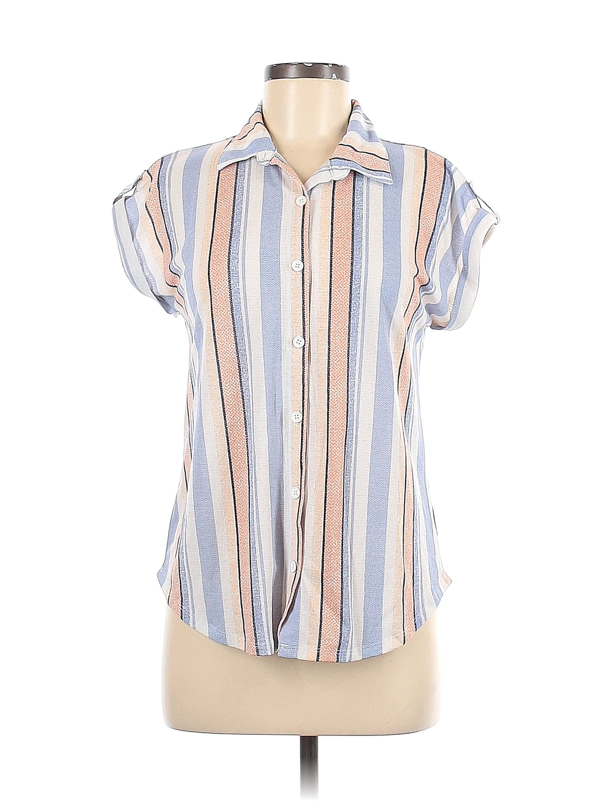Love + Joy by FCT Women Blue Short Sleeve Button-Down Shirt M | eBay