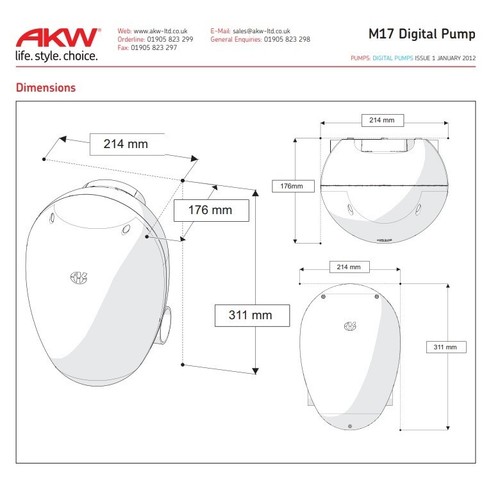 AKW M17 Digi Pump Shower Wetroom Digital Waste Pump 25450 With 1 x Flow ...