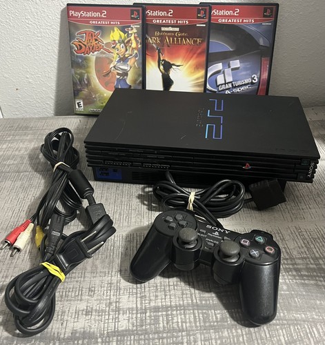 Sony Playstation 2 Fat Console Black Bundle w/Controller, Cables and 3 ...