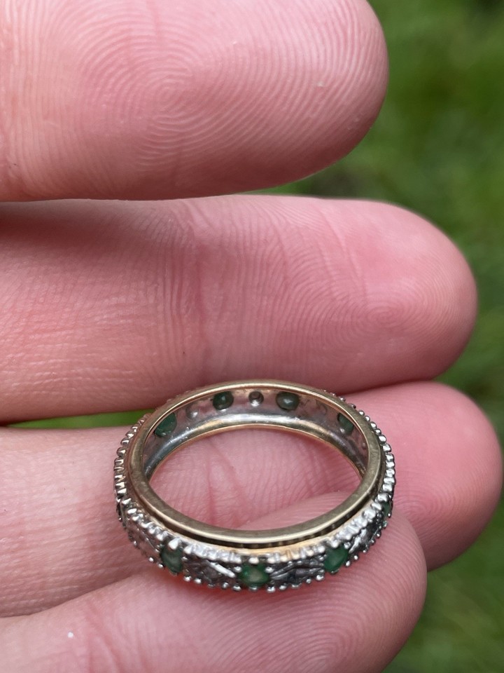 9ct Gold Diamond Emerald Full Eternity Ring, Vintage 9k 375 2.5g | eBay ...