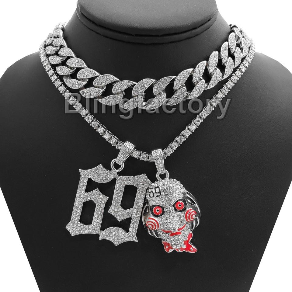Hip Hop 69 & Jigsaw pendant & 18" Full Iced Cuban & 1 ROW DIAMOND ...