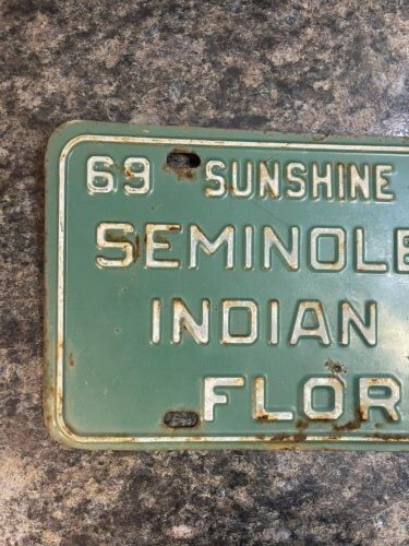 Vintage Florida Seminole Indian License Plate 1969/70 Green & White ...