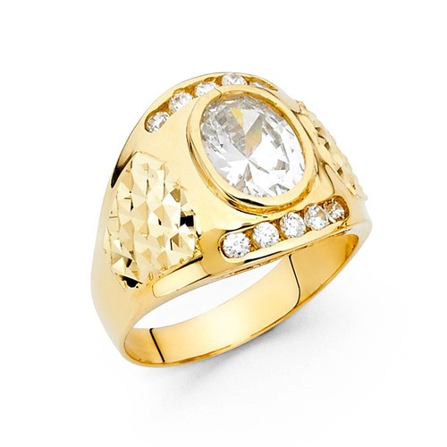 14K Yellow Gold Cubic Zirconia Men's Ring | eBay