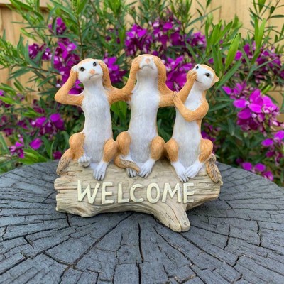 Meerkat on Welcome Log Statue Garden Decor Sculptures Outdoor Figurine ...