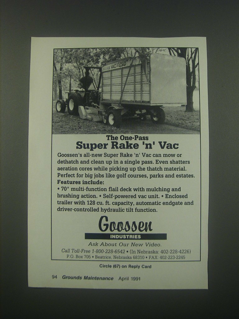 1991 Goossen Super Rake 'n' Vac Ad - The one-pass Super rake 'n' vac | eBay