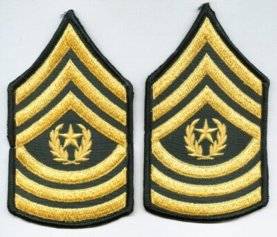 ARMY COMMAND SERGEANT MAJOR CHEVRON RANK INSIGNIA GOLD ON GREEN NOS ...