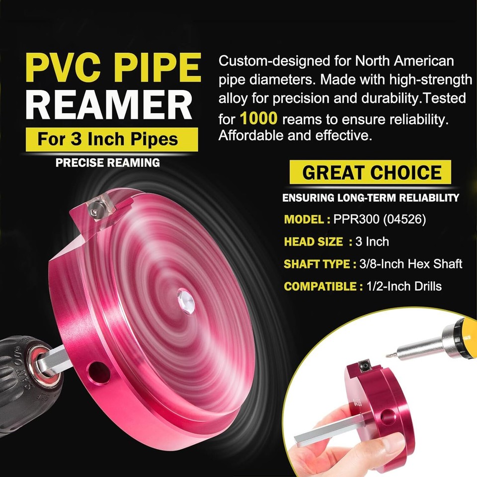 PVC Pipe Reamer 3 Inch Aluminum Head- SCH40 PVC, ABS, CPVC Socket Saver ...
