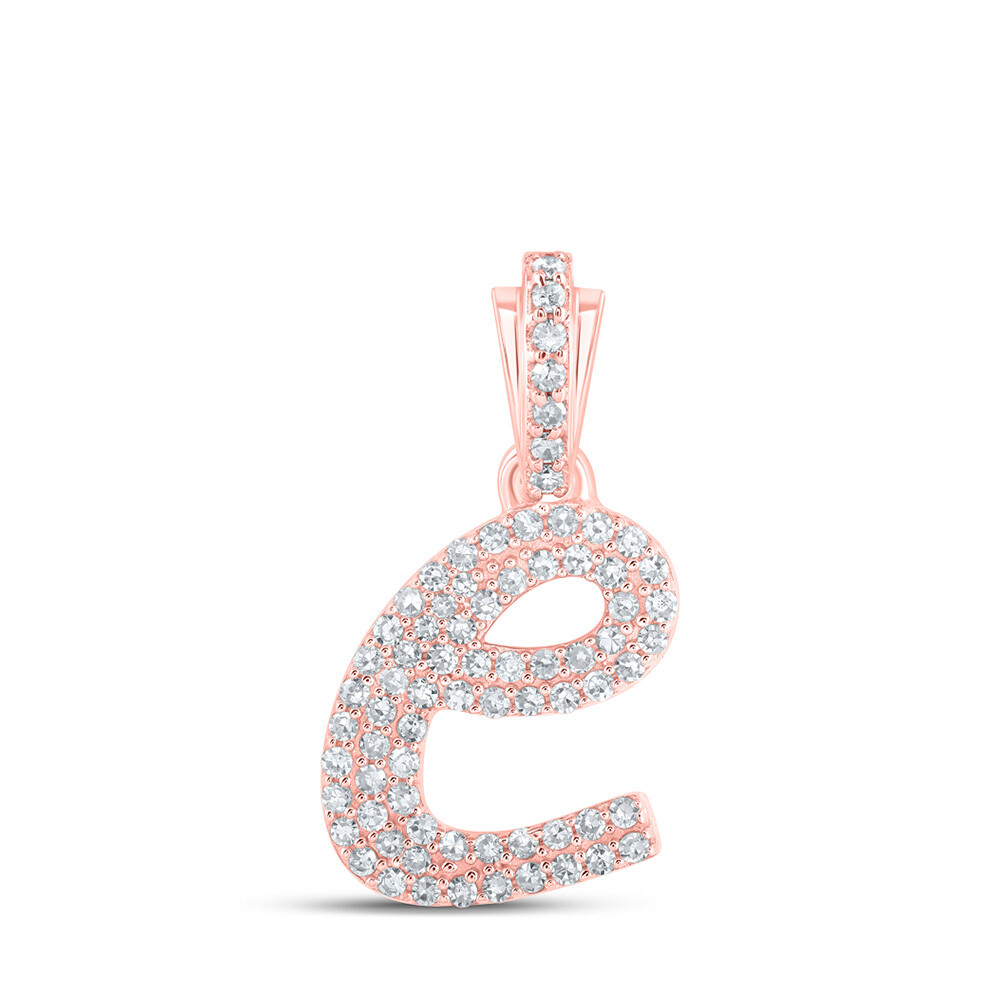 10kt Rose Gold Womens Round Diamond E Cursive Initial Letter Pendant 1/ ...