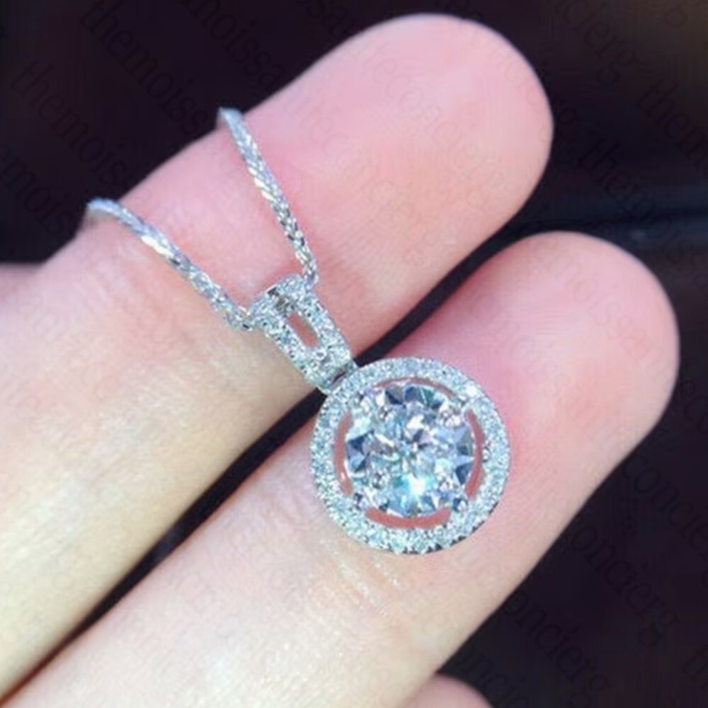 0.99CT Round White Moissanite Unique Pendant No Chain 14K White Gold ...