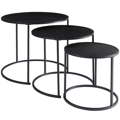 Set Of 3 Round Table Wooden Top Nest of 3 Tables Coffee Table Side ...