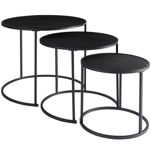 Set Of 3 Round Table Wooden Top Nest of 3 Tables Coffee Table Side ...