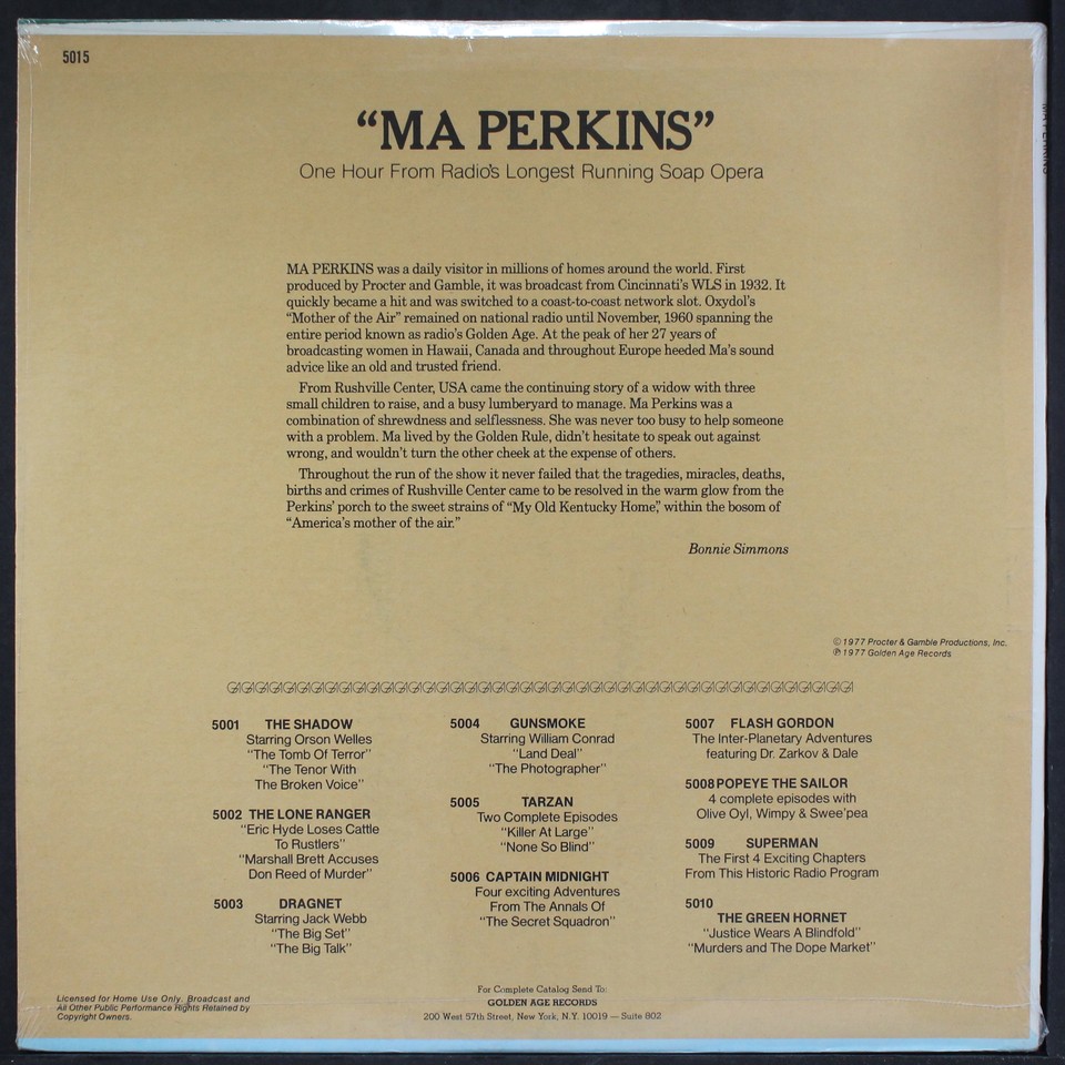 ORIGINAL RADIO BROADCAST: ma perkins GOLDEN AGE 12" LP 33 RPM Sealed | eBay