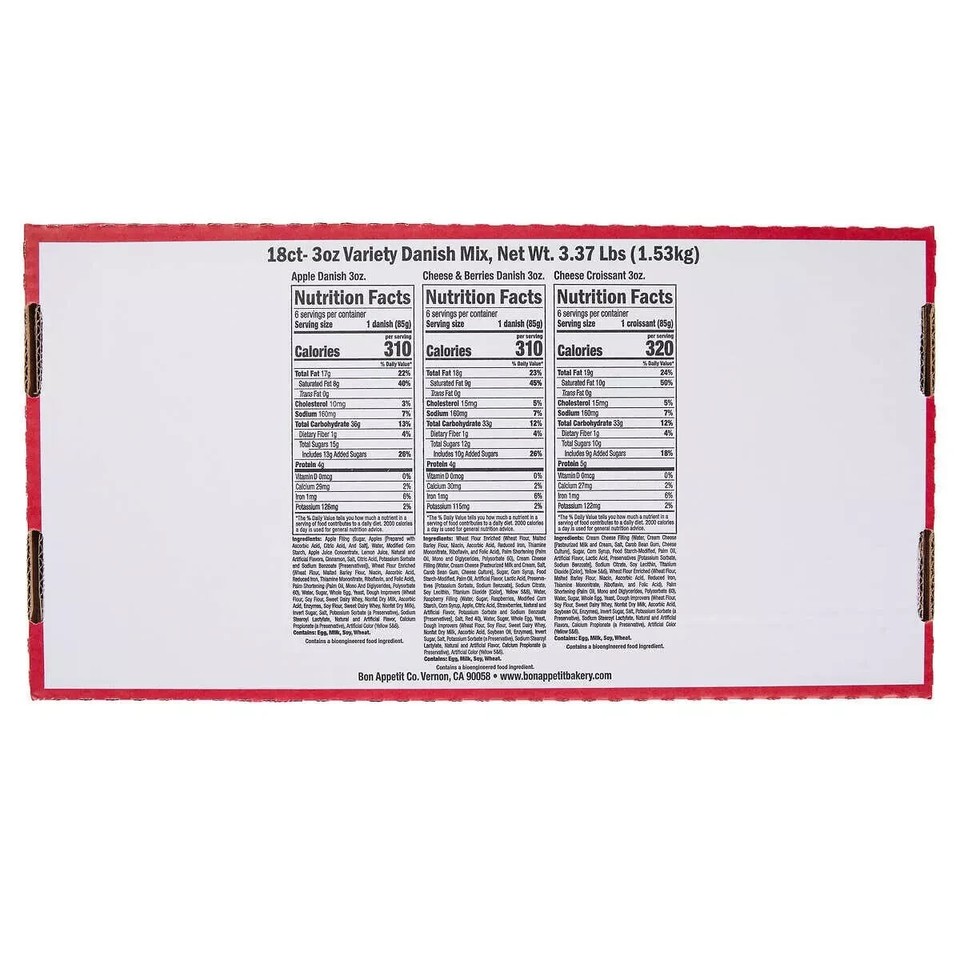 Bon Appetit Gourmet Danish Variety Pack - 18ct, 3oz Ea - Delicious ...