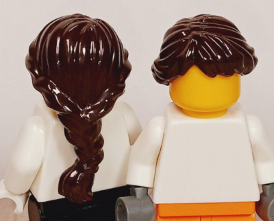 New LEGO Bradied Hair DARK BROWN Parted Bangs Maiden Girl Single Braid ...