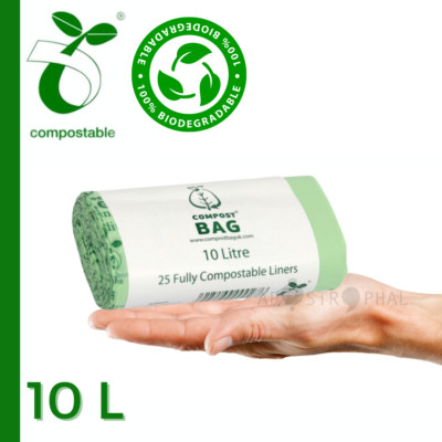 10 Litre Compostable Bin Liner Biodegradable Kitchen Food Waste Caddy ...