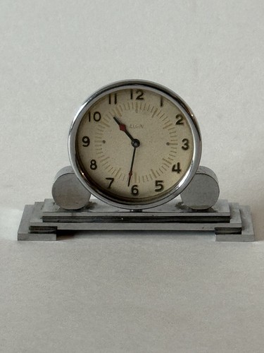 ELGIN ANTIQUE STREAMLINE MODERN ART DECO ROARING 20s CHROME CLOCK ...