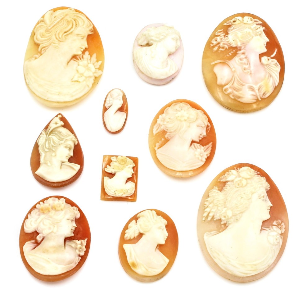 Victorian Hand Carved Relief Shell Portrait Cameo Brooch Lot of 25 # ...