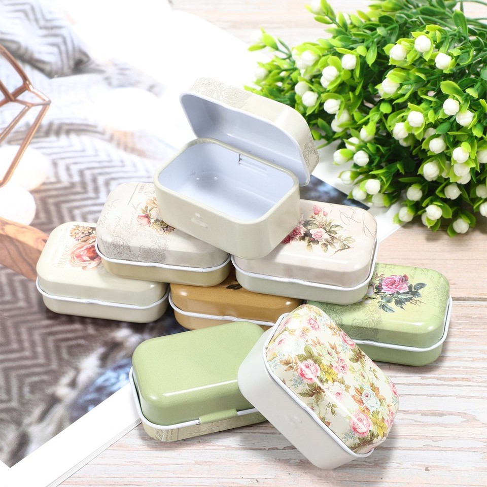 8 Pcs Metal Tin Boxes With Lid Vintage Floral Trinket Jewelry Storage ...