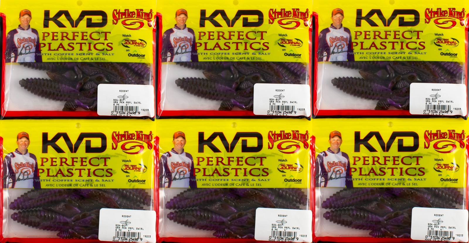 (LOT OF 6) STRIKE KING KVD RODENT 4" RO4-807 GRN PMPKN PRPL SWIRL ...
