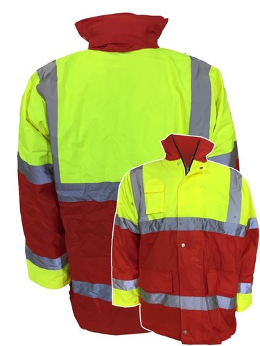 SUPERIOR HI VIS PARKA JACKET RED/YELLOW HI VIZ COAT WORKWEAR SAFETY ...