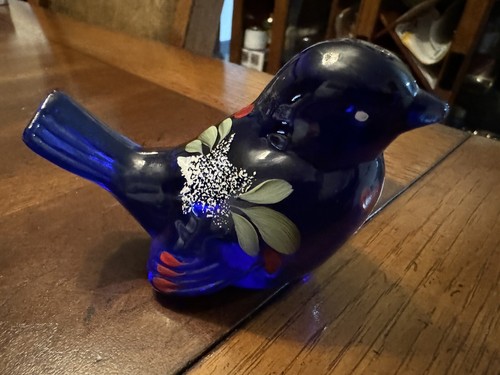 Fenton Art Glass Cobalt QVC Blue Hand Painted Bird Gift Christmas ...