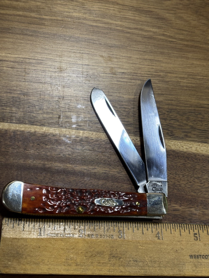 CASE XX USA TRAPPER KNIFE 6254 CV REDDISH BONE NICE CARBON STEEL EDC ...