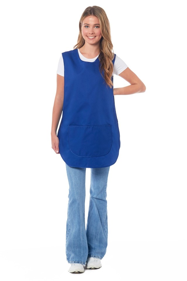 Ladies Plain Matching Piping Tabard Apron with Pocket Overall Kitchen ...