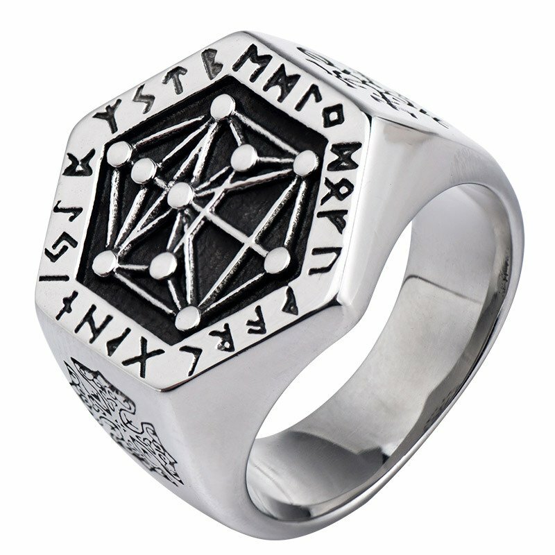MENDEL Mens Nordic Viking Kabbalah Tree of Life Vegvisir Rune Ring Men ...