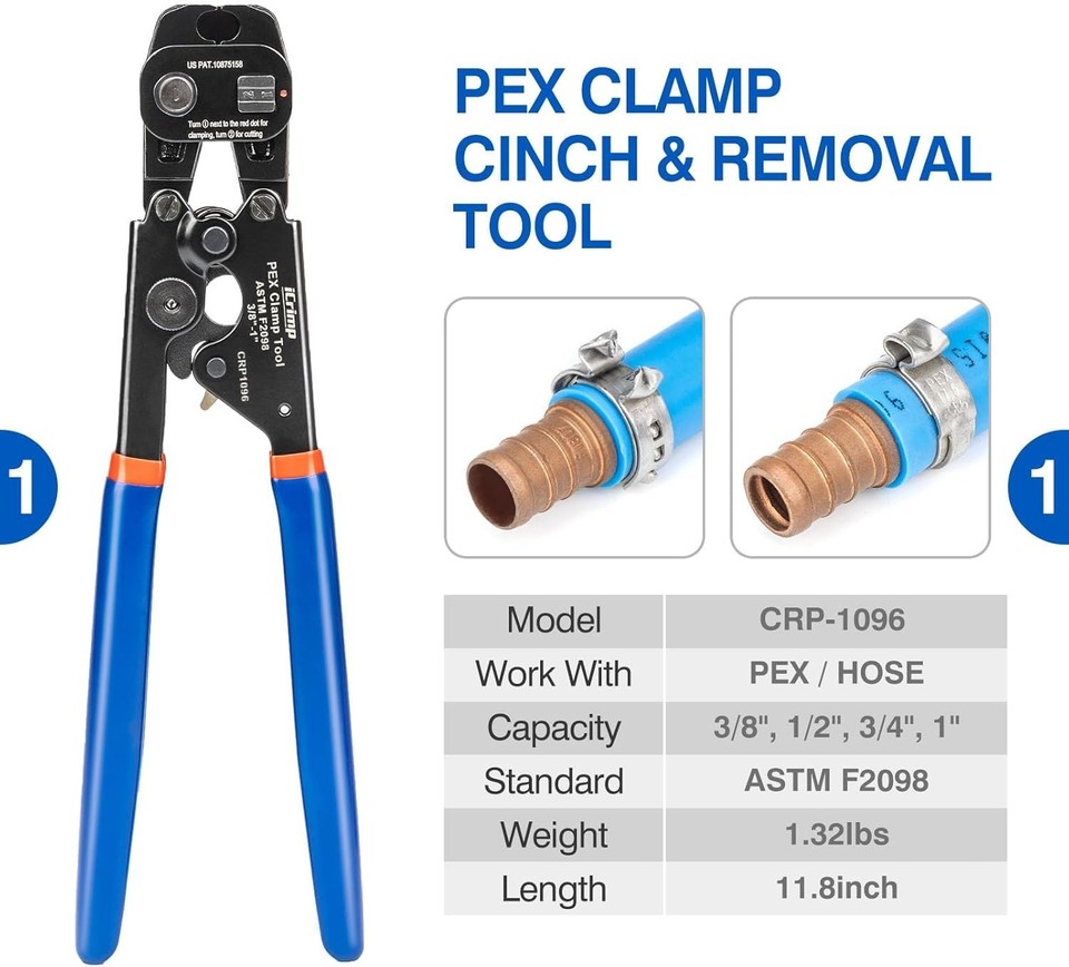 PEX Clamp Tool Kit PEX Ring Crimping & Removal 33pc for 3/8 1/2 3/4 1 ...