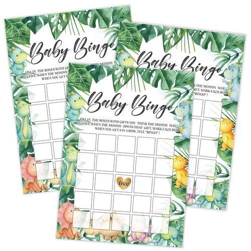 Dinosaur Baby Bingo Game, Baby Shower Game, Pack of 30 Game Cards ...