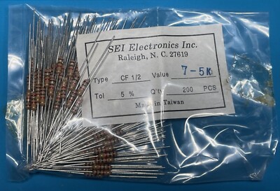 200 pcs of SEI Stackpole 7.5 KOhm Carbon Film Resistor 1/2W 5% Axial ...