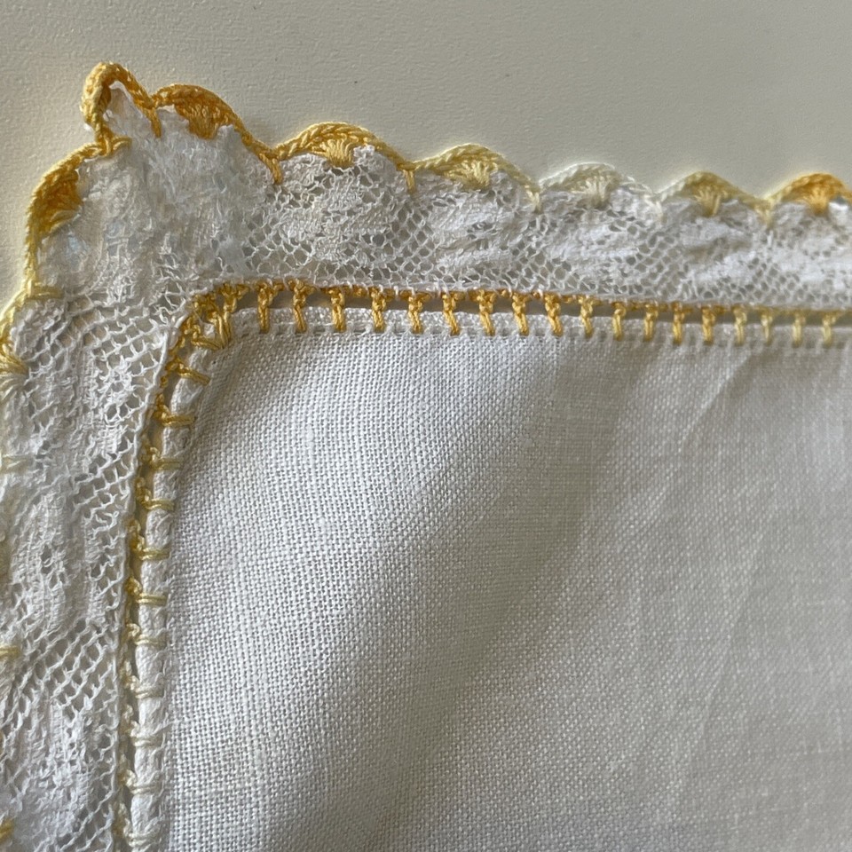 Vintage Handkerchief White Cotton Lace & Crocheted Edge | eBay