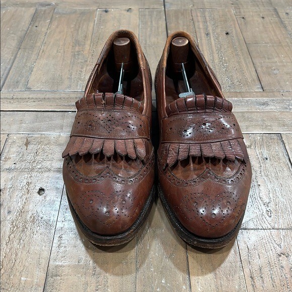 Edward Green Paul Stuart brown leather fringed loafer… - Gem