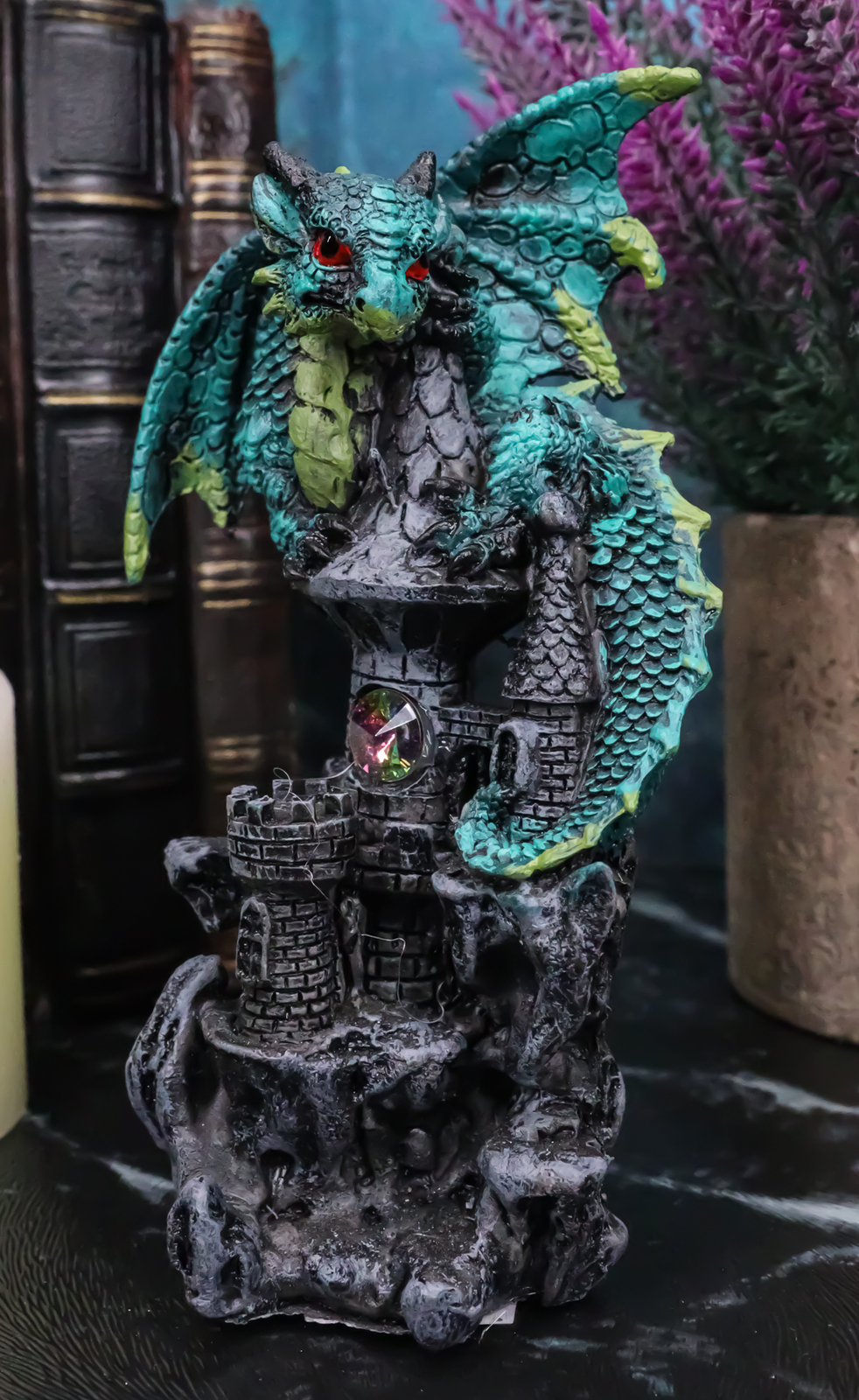 Green Earth Dragon Perching On Castle Tower Top Statue With Rhinestone ...