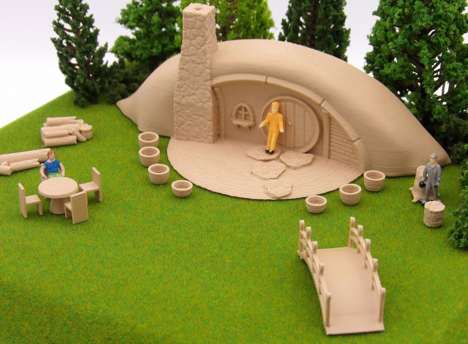 Hobbit Shire House - 18 pc HO Scale Scenery Table, Chairs Bridge ...