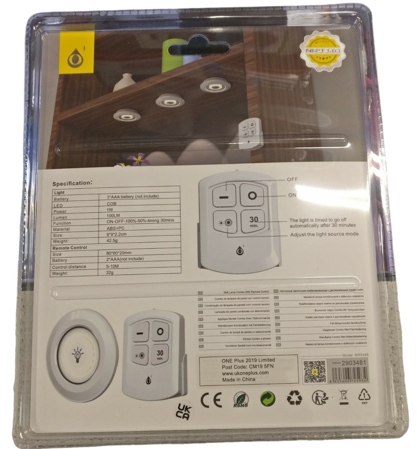 Wireless Remote Control Wall Ceiling LED Light Lamp Cabinet Cupboard ...