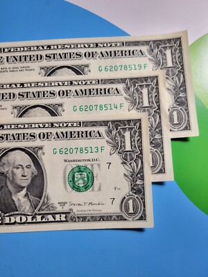 NO REPEAT Digits Unc (3) $1 dollar bills Fancy Serial Numbers Scattered ...