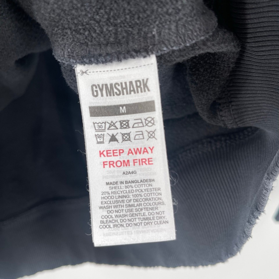 GYMSHARK Crest Hoodie Sweatshirt Size Medium Black/Gray Men's ...