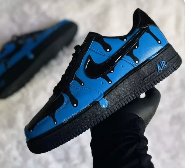 Custom Air Force 1 Black Blue Icyy Dripp /Air Force 1 Custom Shoes NEW ...