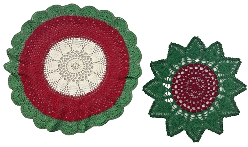 2 Christmas Doilies Table Topper Runners green & red crochet cotton | eBay