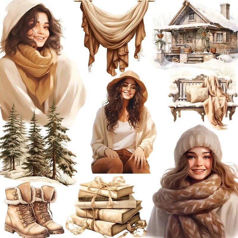 Cozy Warm Winter Fashion Stickers Set Girl Scrapbook Journal DIY Decor ...