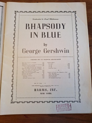George Gershwin RHAPSODY IN BLUE Piano Solo Publication 1927 | eBay