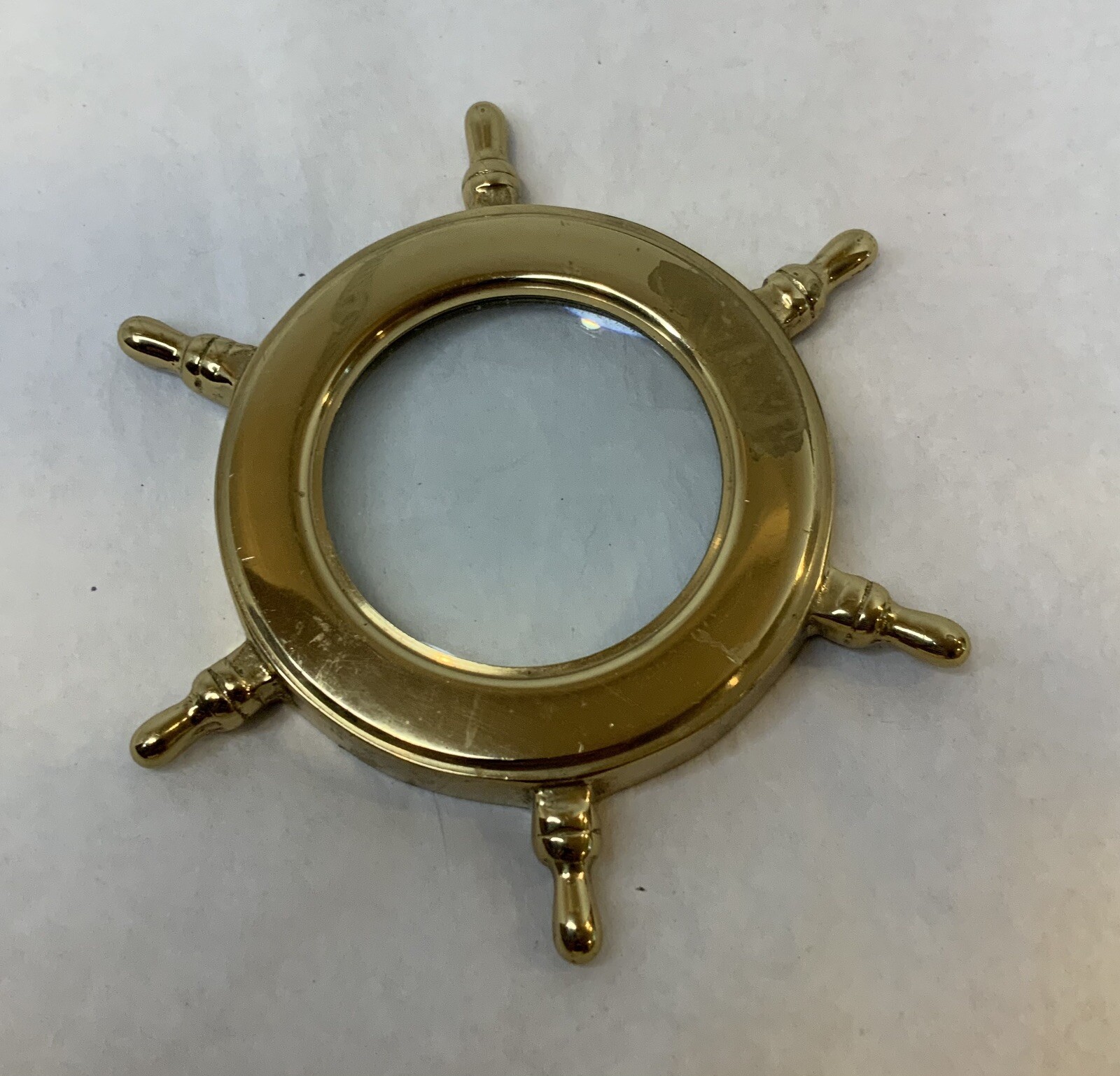 Estate vtg 1970s SHIP WHEEL desk MAGNIFIER Magnifying GLASS Paperweight ...