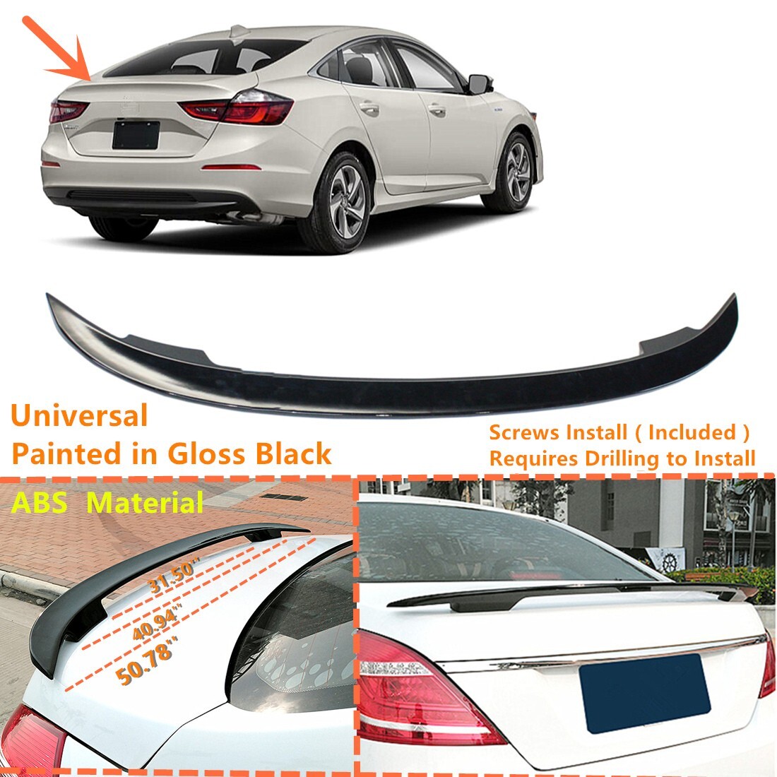 For 2019-2022 Honda Insight Rear Trunk Spoiler Wing Gloss Black 51 ...