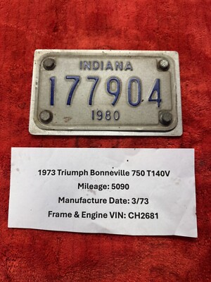 VINTAGE INDIANA MOTORCYCLE LICENSE PLATE 1980 GOOD CONDITION WITH ...