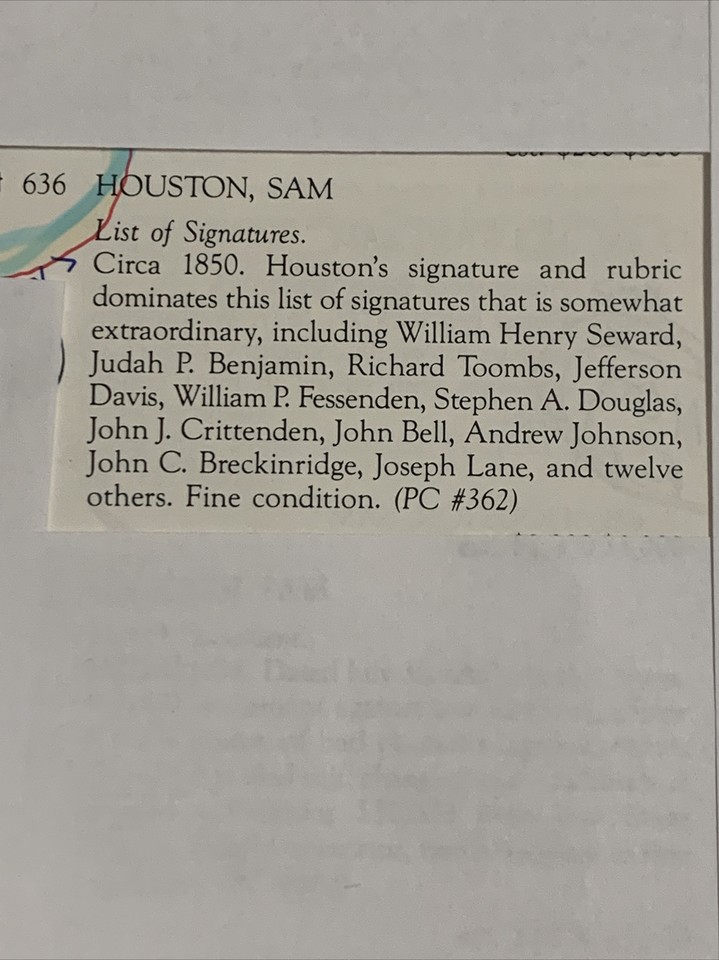 Autographs of Key People In 1850-1875 Sam Houston Signature & Rubric ...