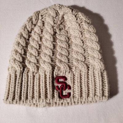 USC "SC" Trojans Unisex Cream Winter Beanie Hat with USC Logo Approx 7. ...